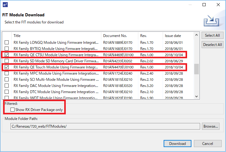 (2) Download the FIT modules for installation from Renesas Electronics ...