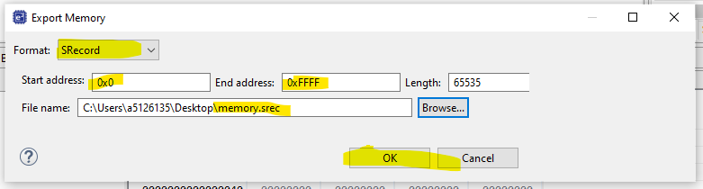 This will output the program binary in S3 SREC format, fixed 32bit width for the entire code ...