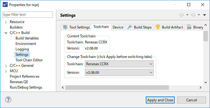 Example of C/C++ Compiler Package for RX Family (CC-RX)